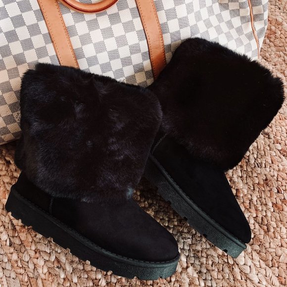 BAMBOO | Shoes | New Black Faux Fur Eskimo Snow Winter Tall Ankle Boot ...